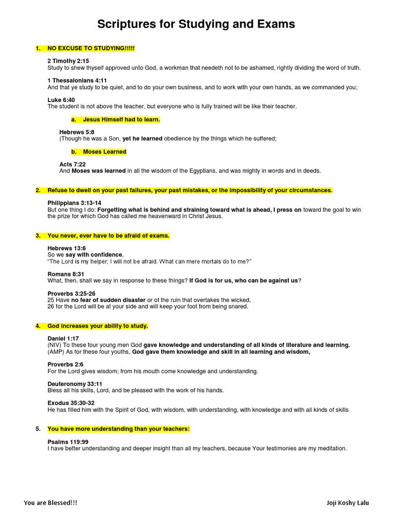 Scriptures For Studying and Exams | PDF | Jesus | Wisdom