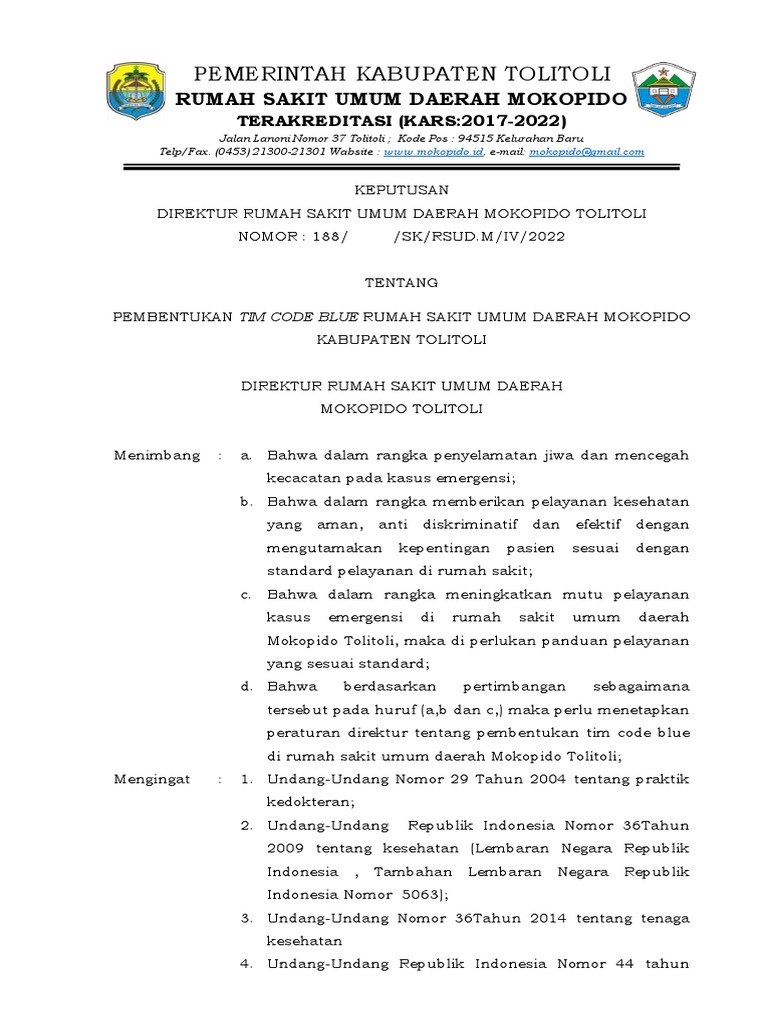 Pembentukan Tim Code Blue Rumah Sakit Umum Daerah Mokopido Kabupaten ...