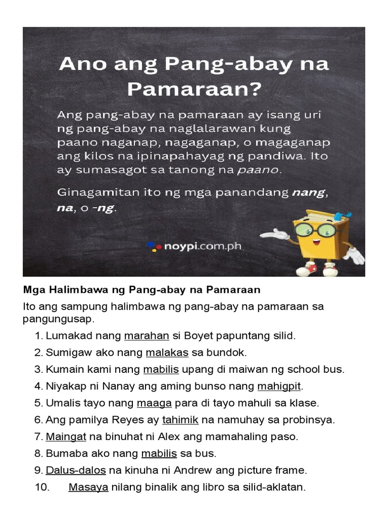Mga Halimbawa NG Pang-Abay | PDF