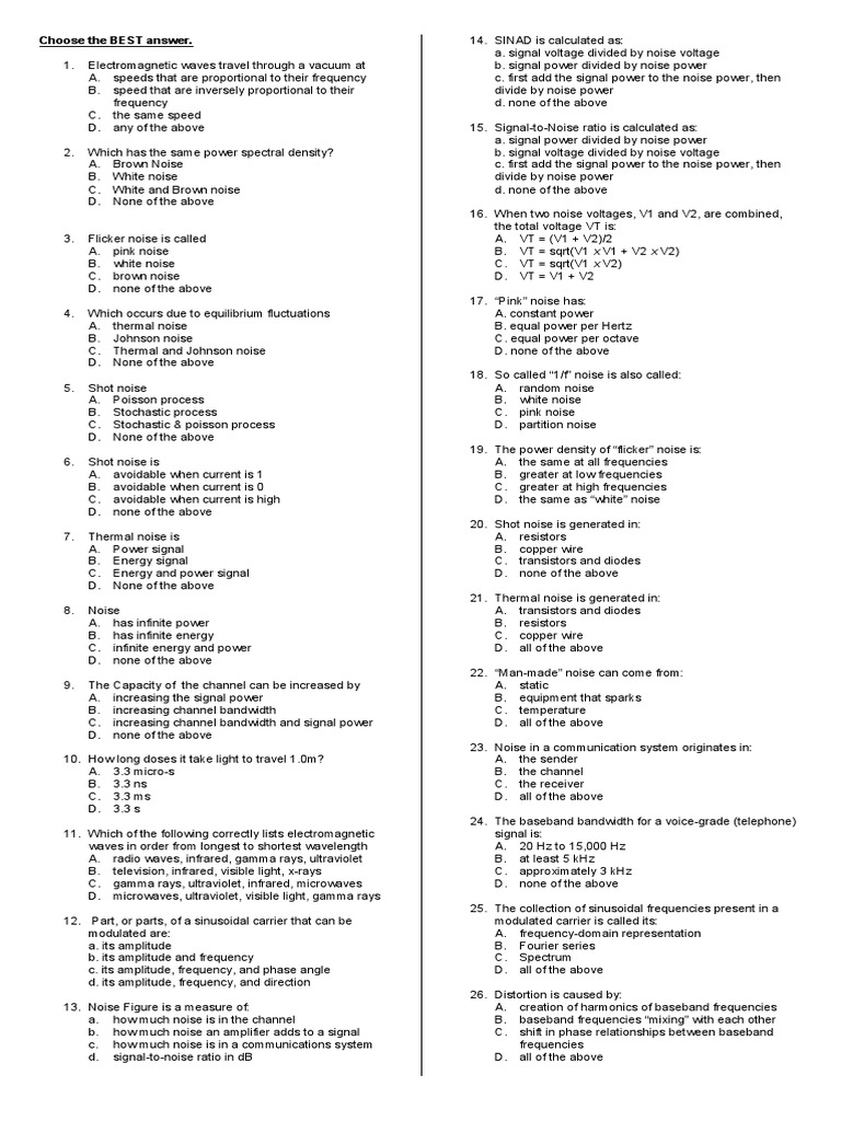 Mcq Est1 Download Free Pdf Signal To Noise Ratio Modulation