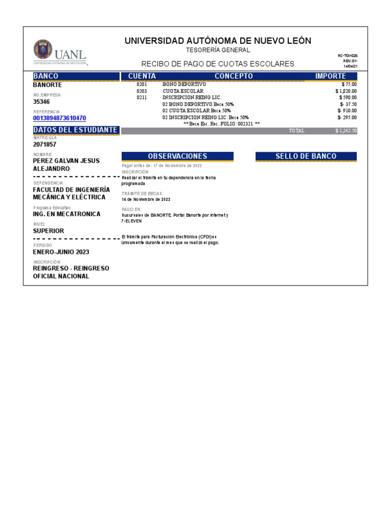 Uanl | Siase Cuotas Rectoria | PDF | Industrias de servicio