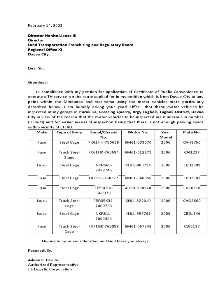Letter LTFRB Request | PDF