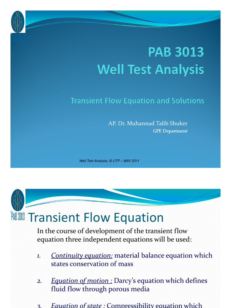 Transient Flow Equation and Solutios | PDF | Fluid Dynamics ...