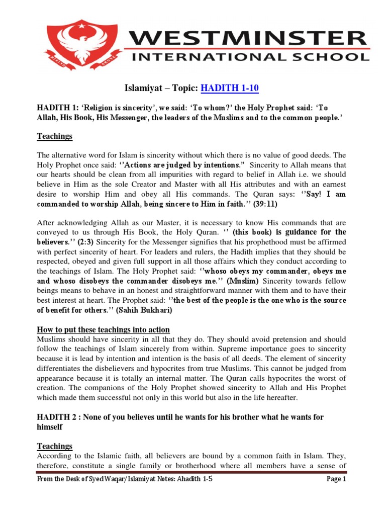 Hadith 1-10 Wis | PDF | Jihad | Hadith