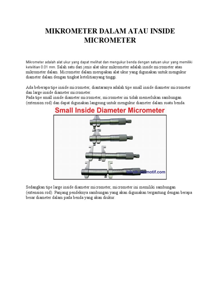 Mikrometer Dalam Atau Inside Micrometer | PDF