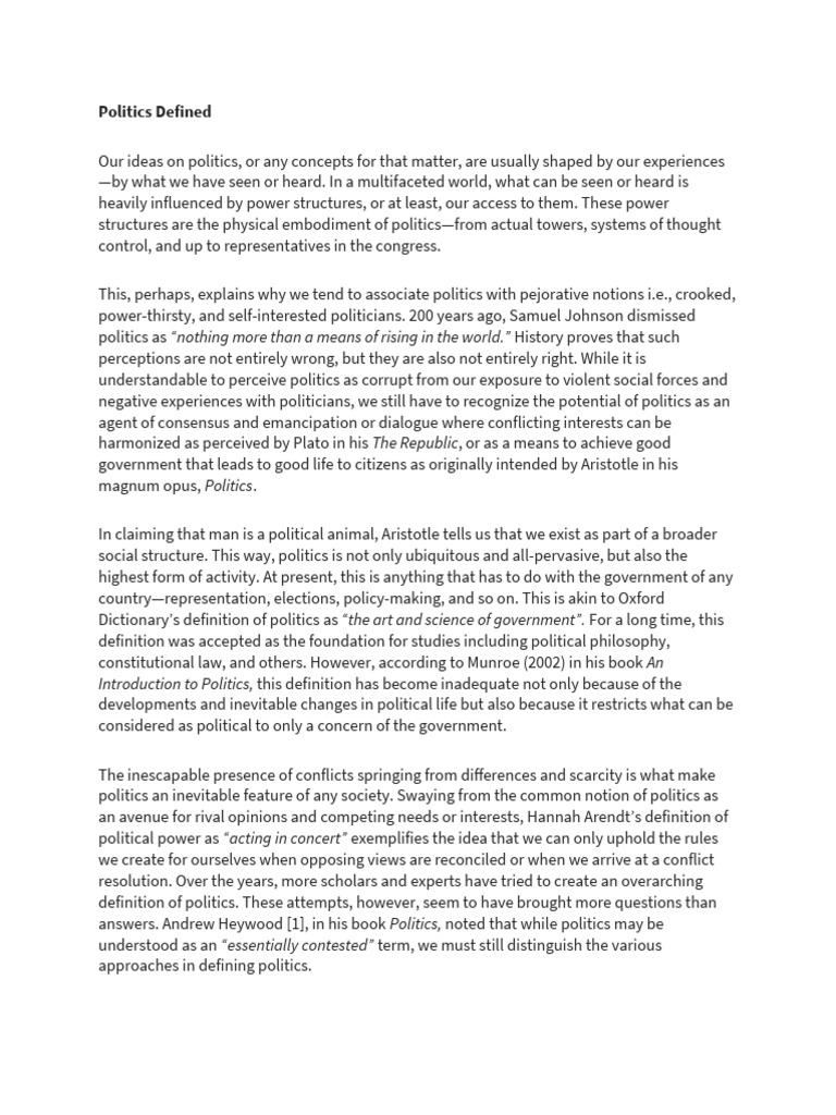 Politics Defined | PDF | Governance | Discourse