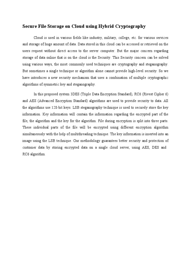Secure File Storage On Cloud Using Hybrid Cryptography | PDF | Cryptography | Encryption