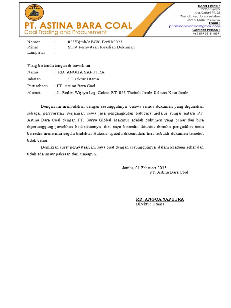 Surat Pernyataan Keaslian Dokumen | PDF Surat Pernyataan Keaslian Dokumen | PDF