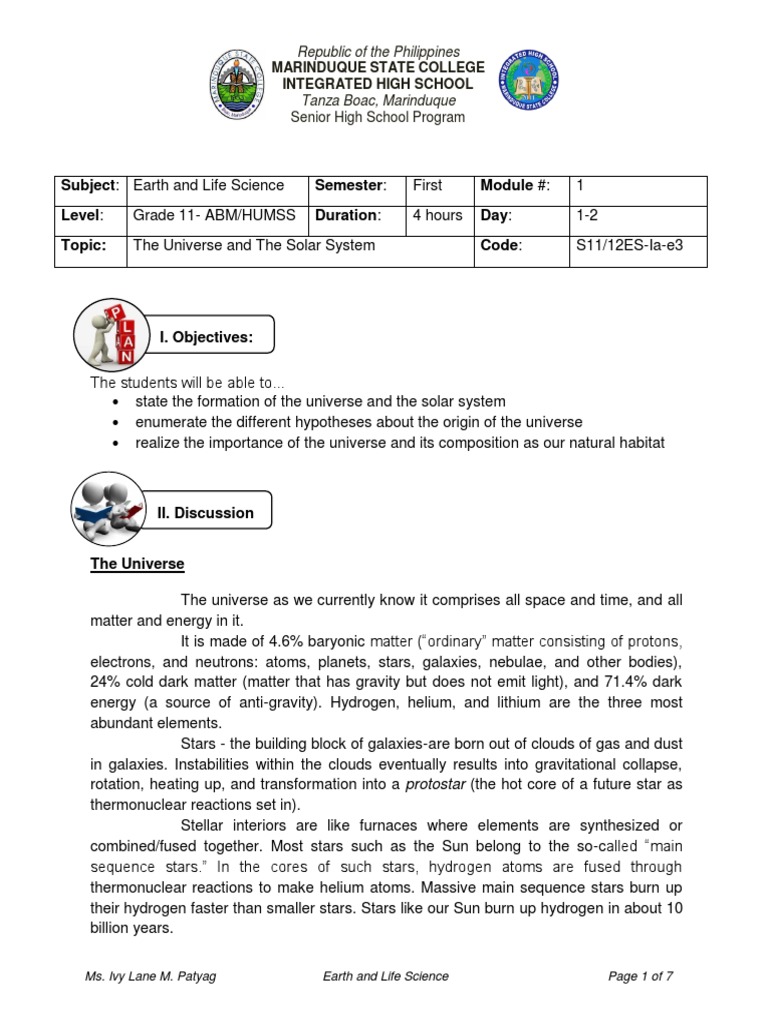 ES Q1-M1 The Universe and The Solar System Material | PDF | Solar ...