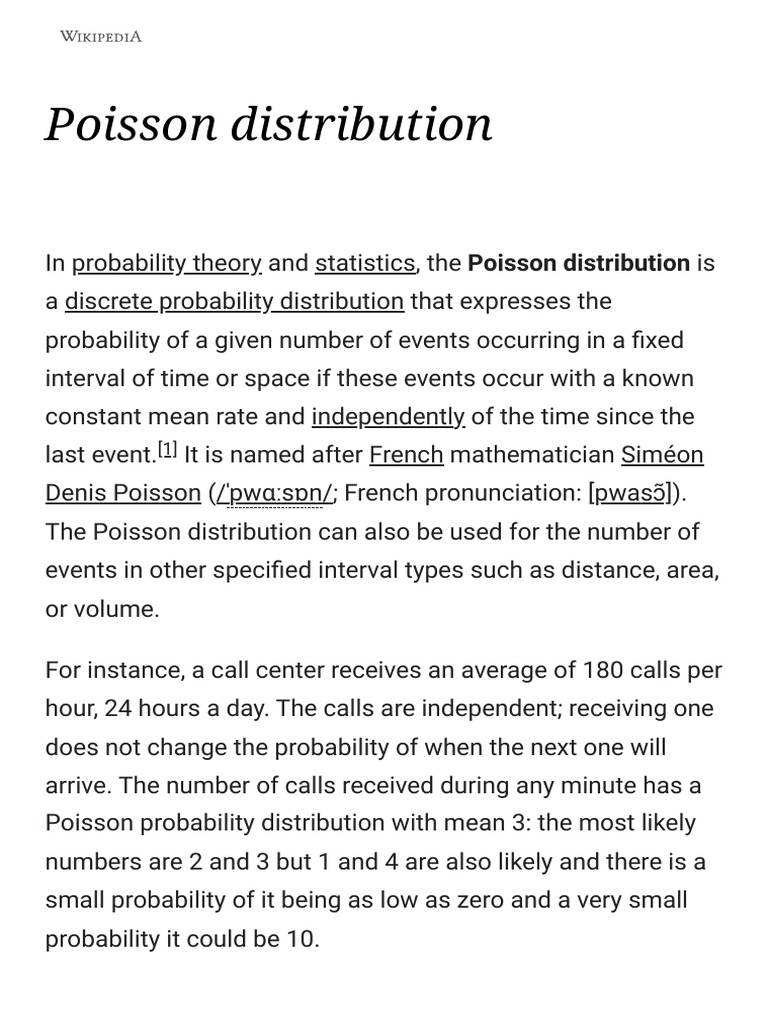 Poisson Distribution - Wikipedia | PDF | Poisson Distribution ...