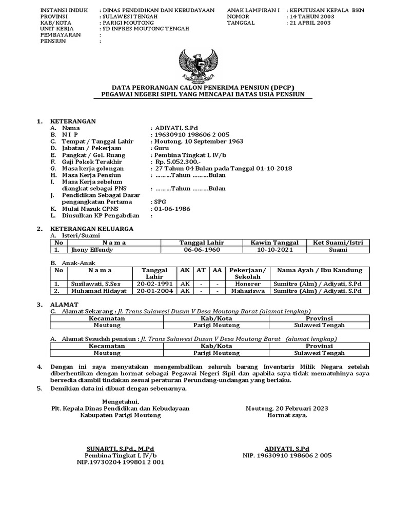 Form Pensiun DPCP | PDF