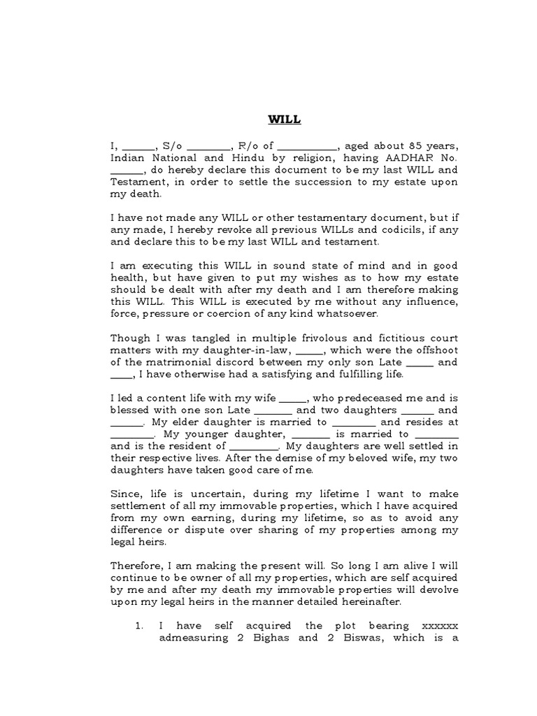 Last Will and Testament Example | PDF | Will And Testament | Property