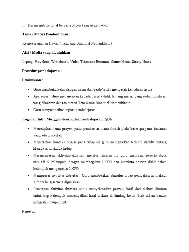 Desain Instruksional Berbasis PJBL, PBL, Dan DL | PDF