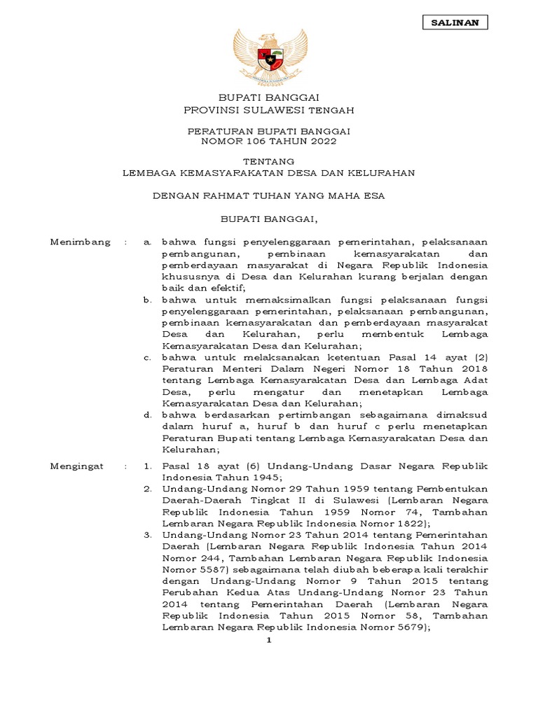 Perbup LKD Dan LKK Salinan | PDF