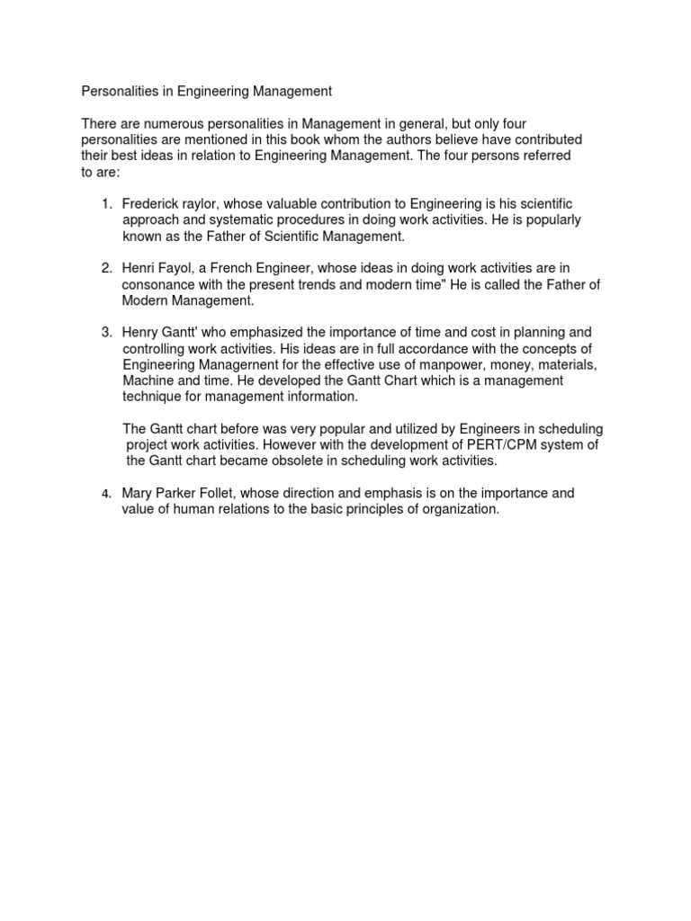 Personalities in Engineering Management | PDF