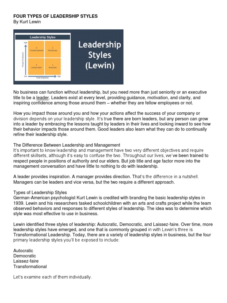 FOUR LEADERSHIP STYLES EXPLAINED | PDF | Leadership | Transformational ...