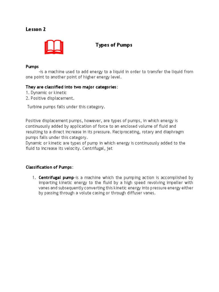 Lesson 2 Types of Pumps | PDF | Pump | Steam Engine