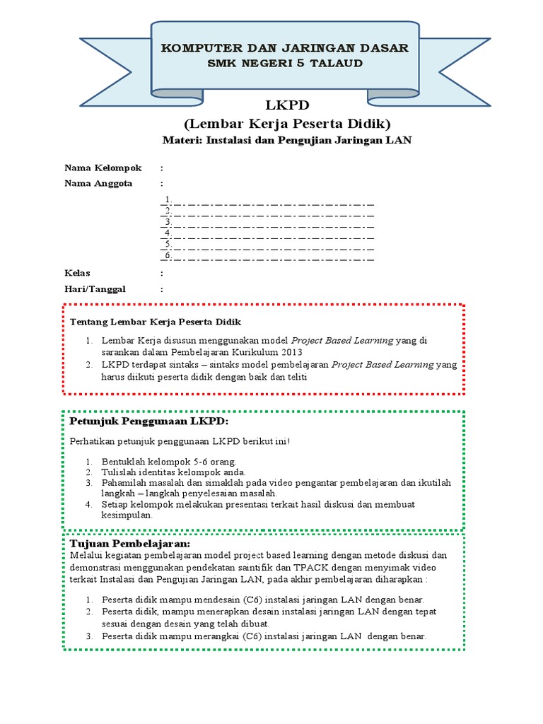 3.3 PJBL-LKPD- Instalasi dan pengujian jaringan LAN | PDF
