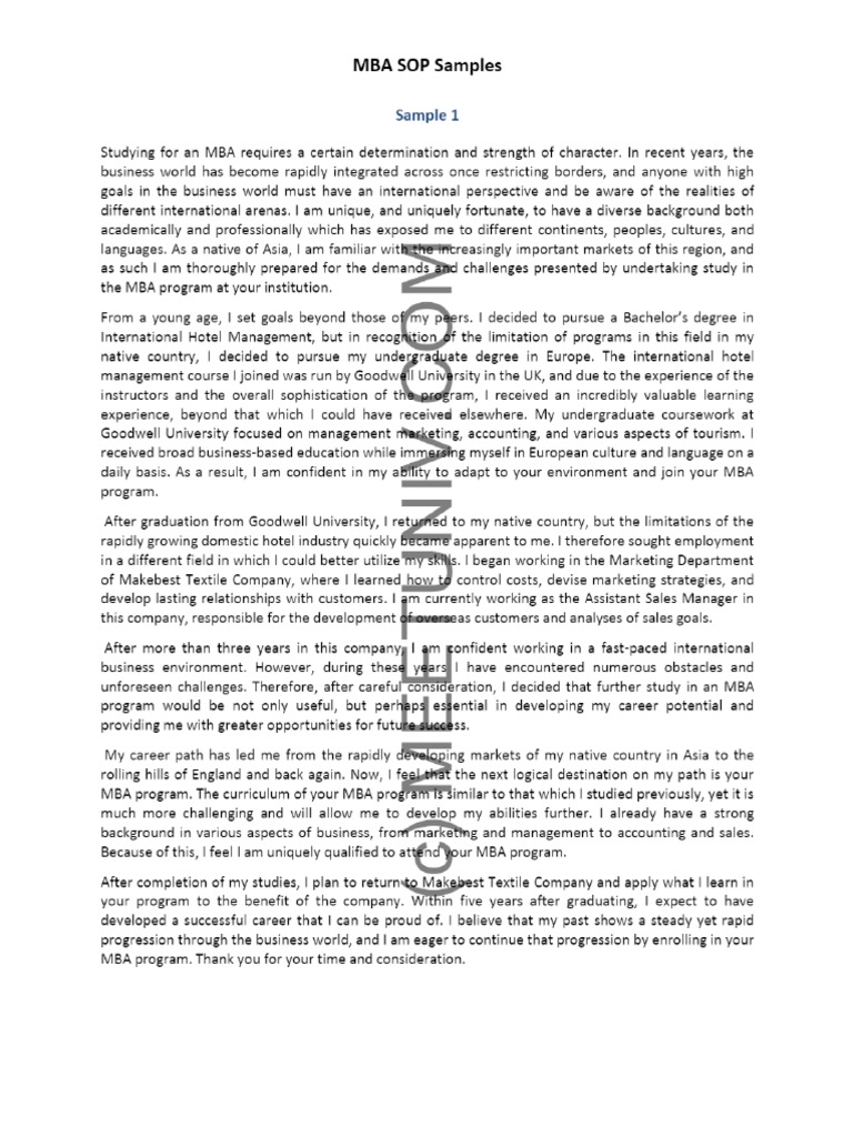 MBA SOP Samples Sample 1 - PDF | PDF