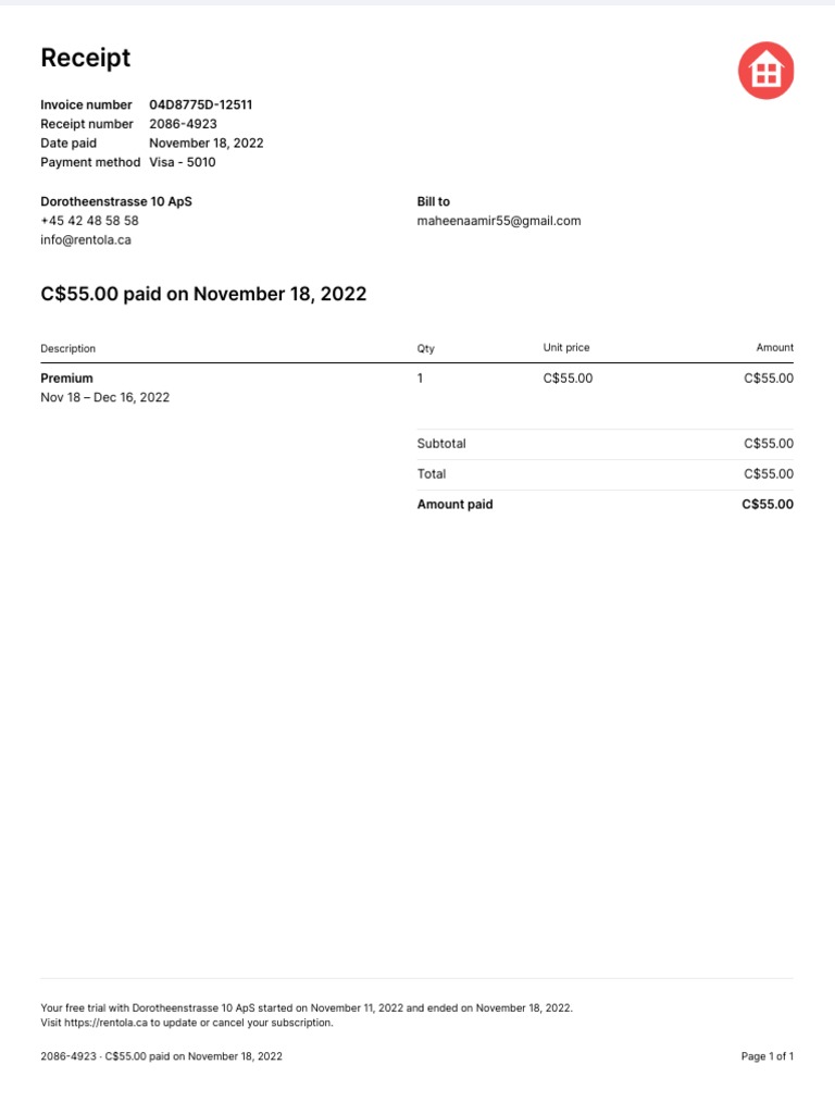 Subscription Receipt Details | PDF