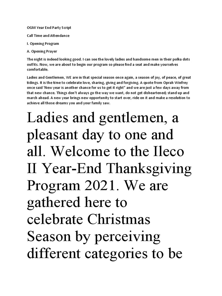 OGM Year End Party Script | PDF