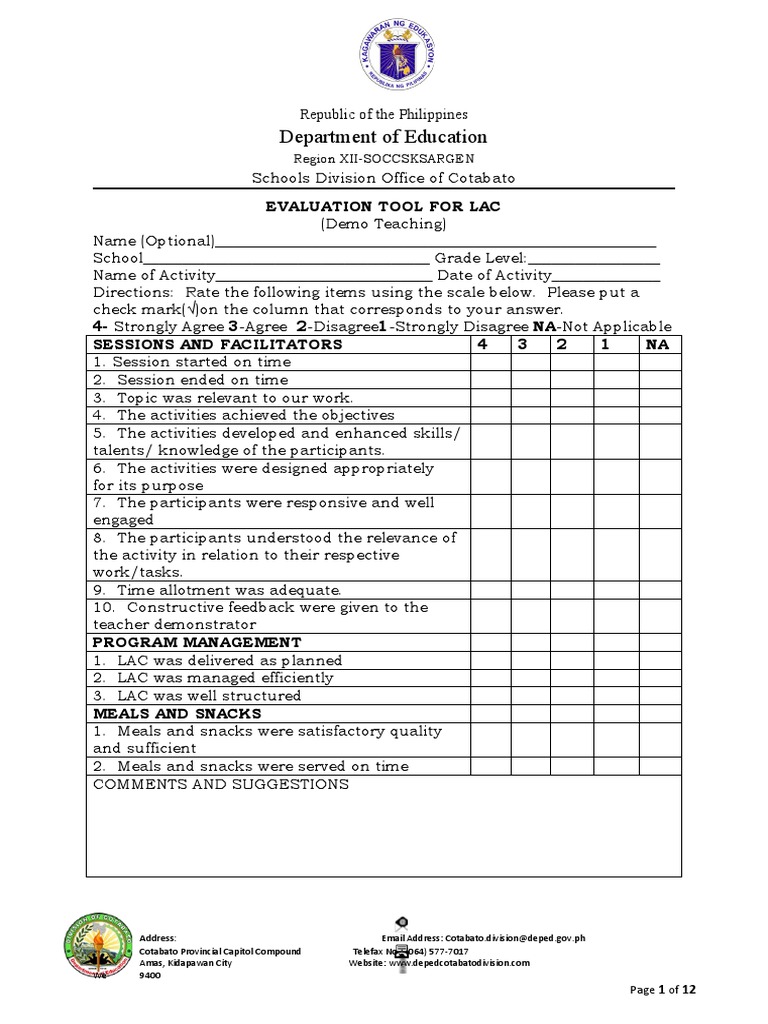 Lac Form | PDF | Educational Assessment | Educational Technology