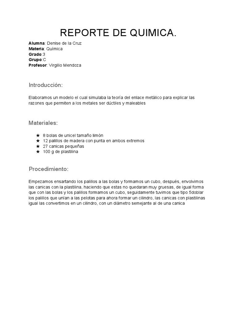 Reporte de Quimica II | PDF