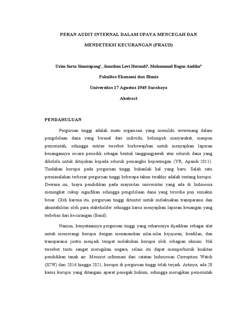 Peran Audit Internal Cegah Kecurangan Pendidikan | PDF