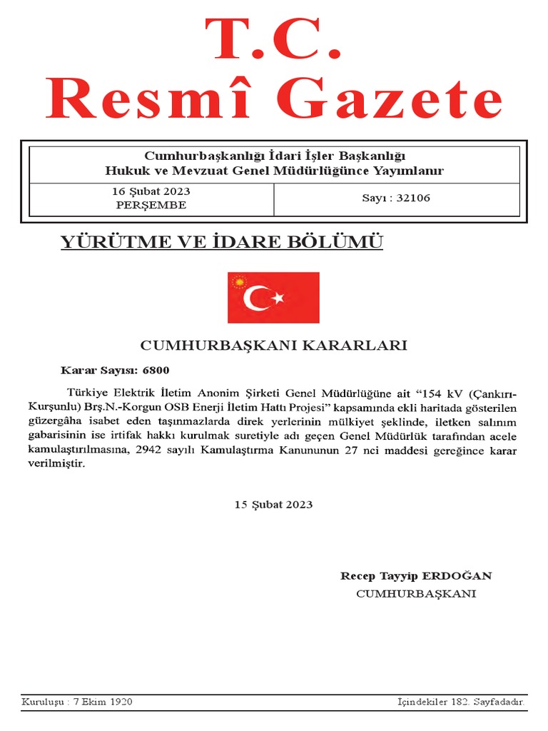 T.C. Resmî Gazete: Yürütme Ve İdare Bölümü | PDF