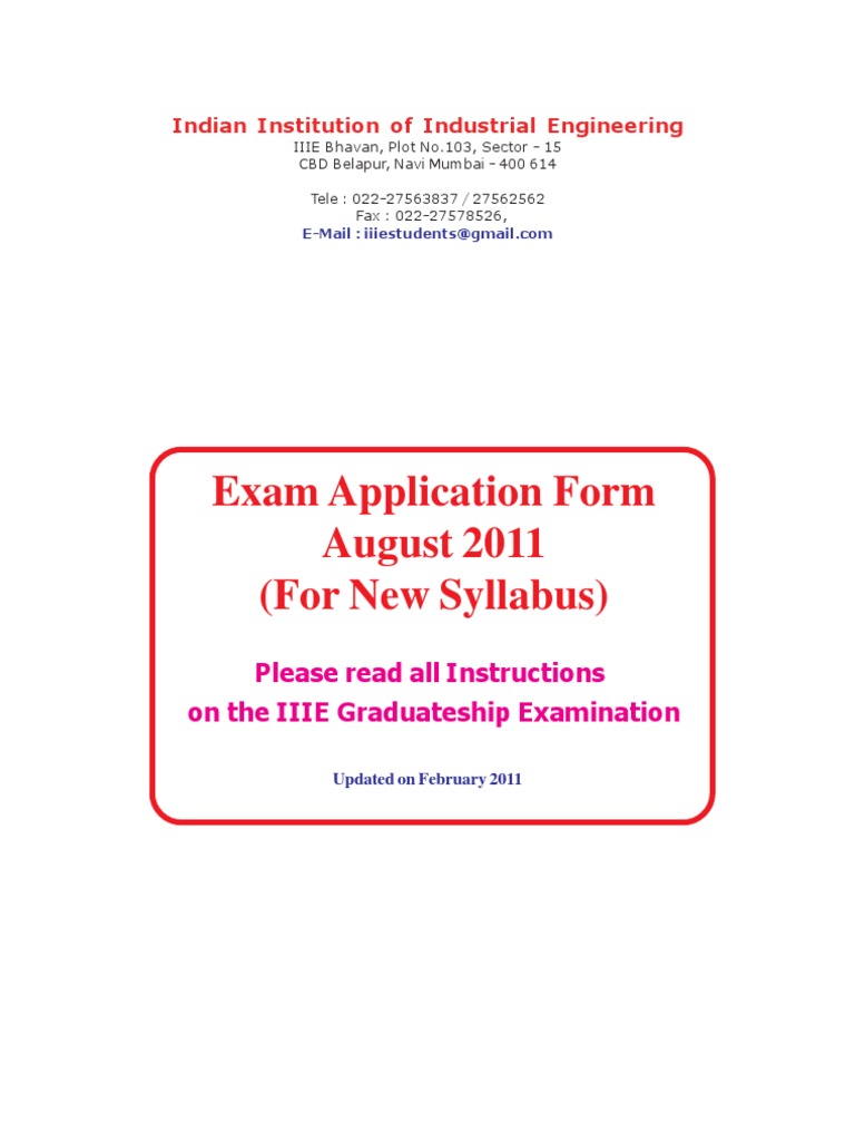 Exam Application Form August 2011 (For New Syllabus) : Please Read All ...