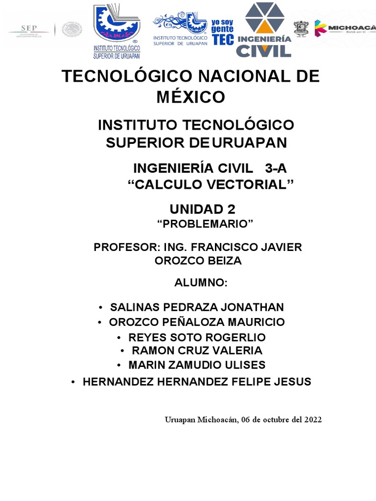 Problemario Calculo Vectorial-1 | PDF