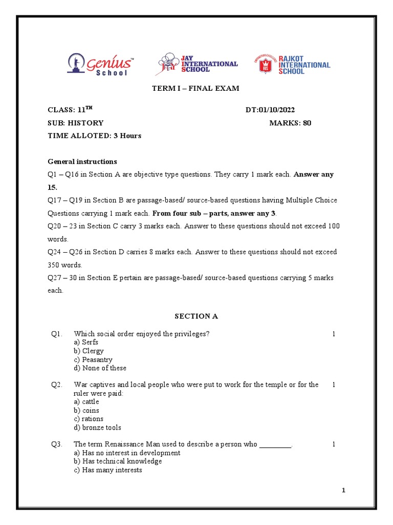 CBSE Class 11 History Term 1 2022-23 | PDF | Martin Luther | Babylonia