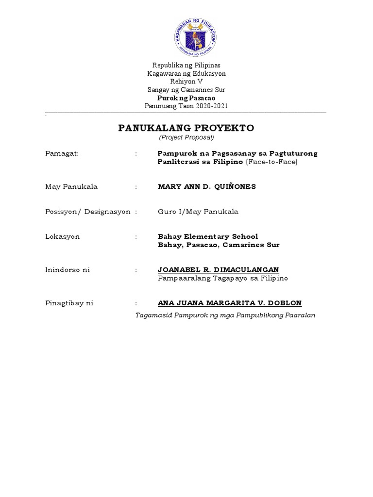 Panukalang Proyekto Ni Mary Ann D. Quinones | PDF