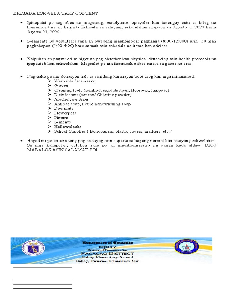 Brigada Eskwela 2021 Soli Pdf