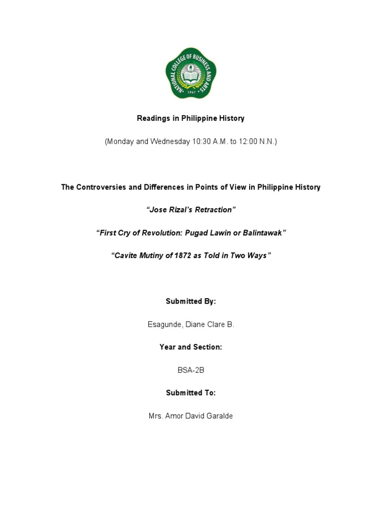 Readings in Philippine History Position Paper | PDF | Philippines