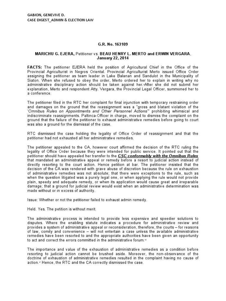 Case Digest - Ejera Vs Vergara | PDF | Jurisdiction | Legal Remedy