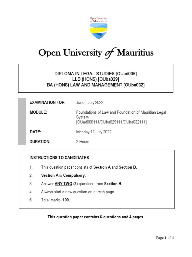Foundations of Law and The Mauritian Legal System (Common) - LLB Law ...