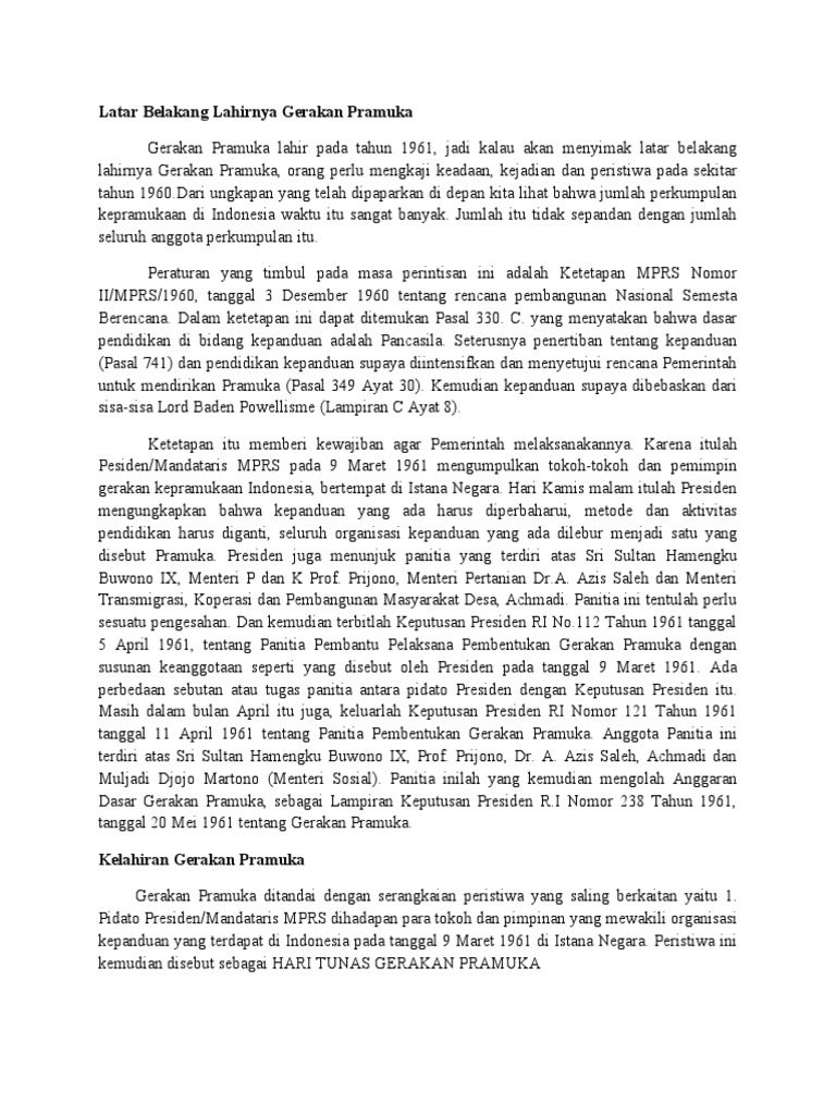 Latar Belakang Lahirnya Gerakan Pramuka | PDF | Politik | Agama ...