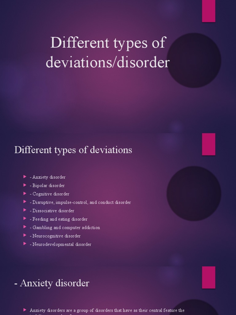 Types of Deviation | PDF | Mental Disorder | Anxiety Disorder