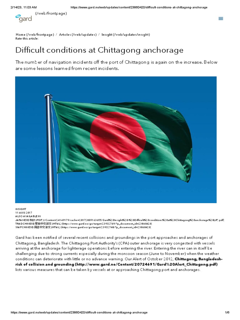 Difficult Conditions at Chittagong Anchorage | PDF | Anchor | Shipping
