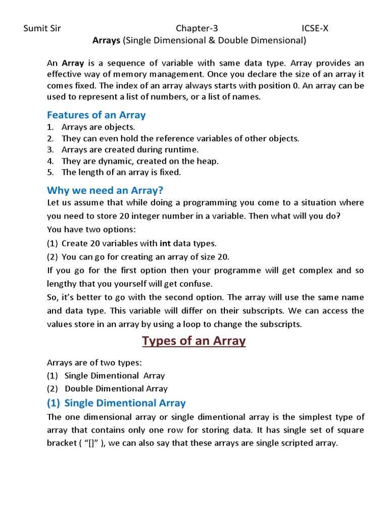 Icse X Arrays | Download Free PDF | Integer (Computer Science) | Variable (Computer Science)