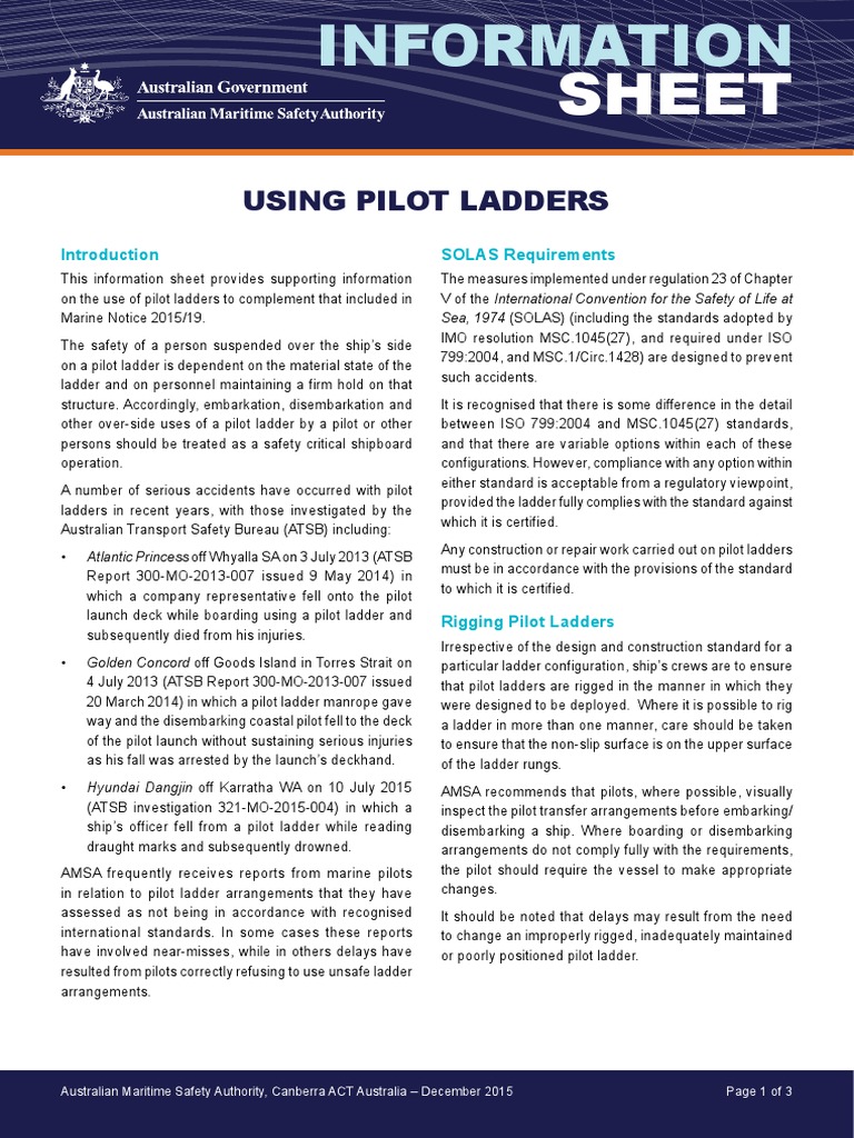 Pilot Ladder Safety Guidelines Australia | PDF | Shipping