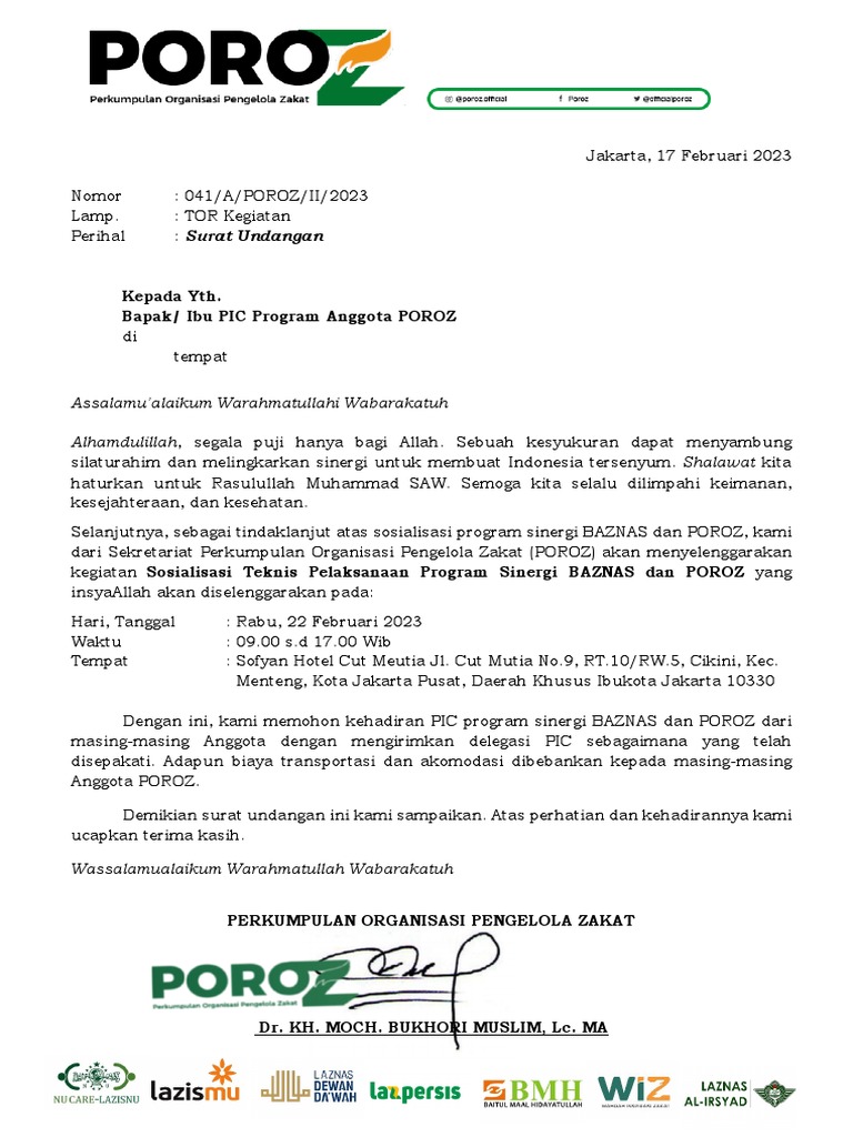 Surat Undangan Pic Program Sinergi | PDF