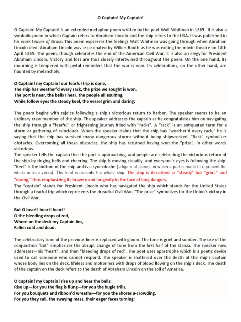 O Captain | PDF | Poetry | Abraham Lincoln