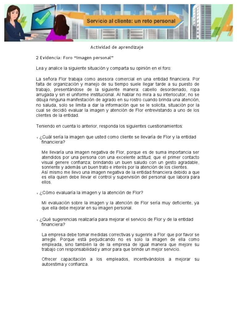 Aa2 Evidencia Foro Imagen Personal | Descargar gratis PDF | Evaluación