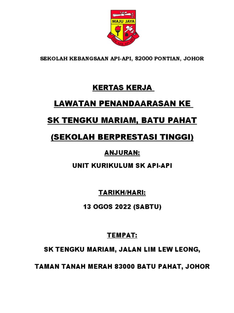 Kertas Kerja Lawatan Penanda Aras TMS 2022 | PDF