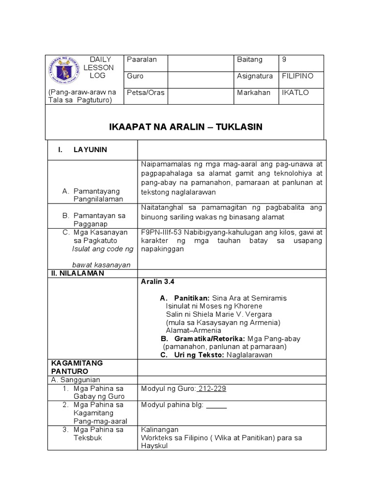 Aralin 3.4 G9 Alamat | PDF