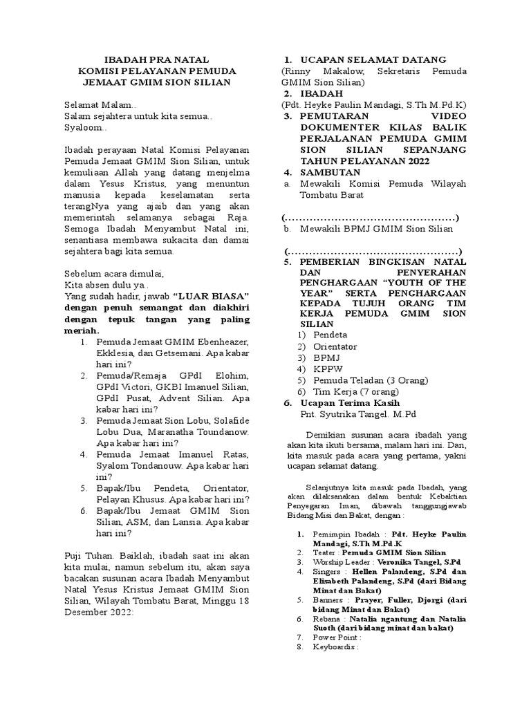 Naskah MC Ibadah Pra Natal | PDF