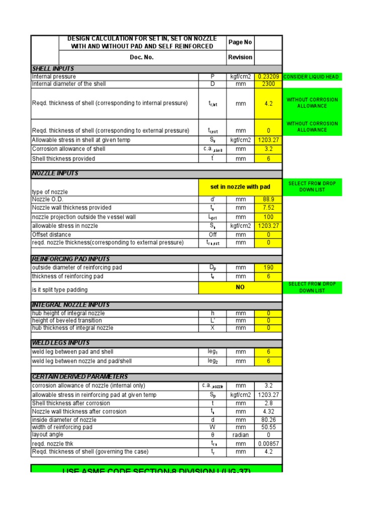 Nozzle Design Calculation Guide | PDF | Civil Engineering | Applied And ...