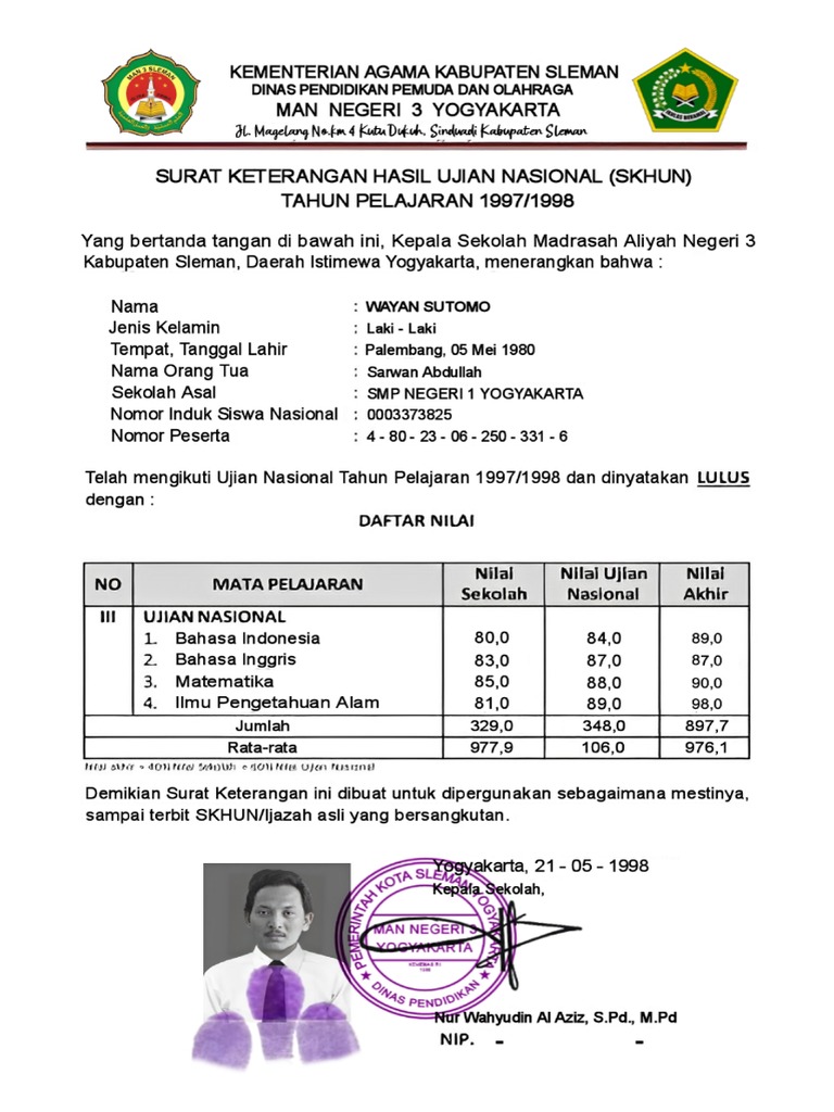 Skhun MAN 3 Yogyakarta (Wayan Sutomo) | PDF